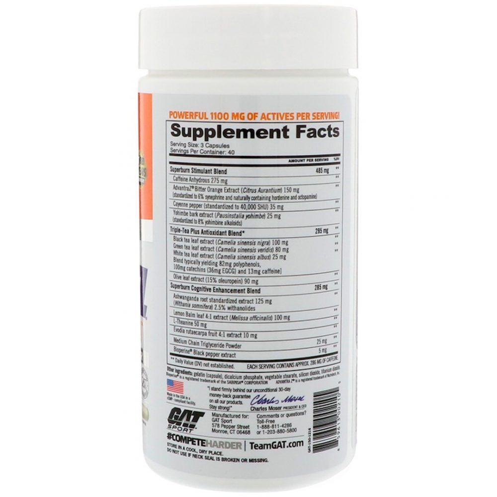 GAT JetFUEL Superburn, 120 Oil-Infused Capsules – Best Nutrition